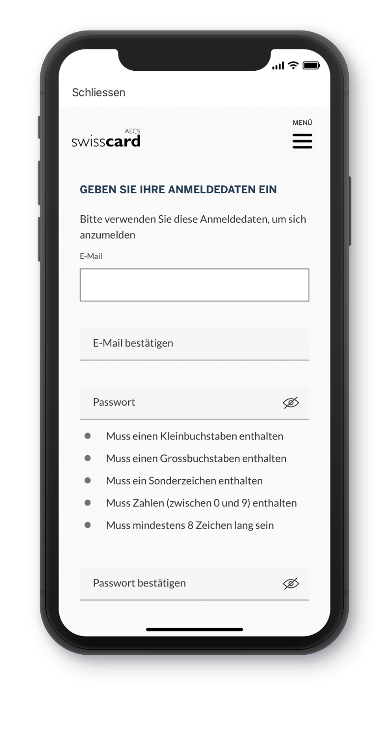 Swisscard App registrieren | Hilfe-Center | Swisscard AECS